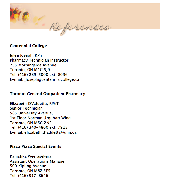 References - Career Portfolio - Centennial College